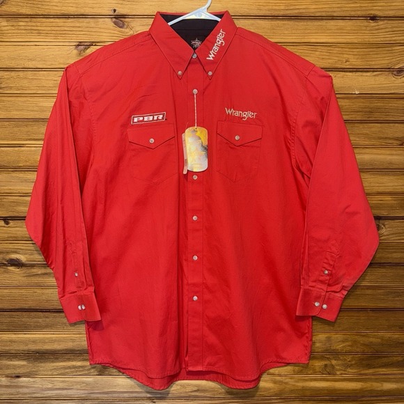 Wrangler | Shirts | Wrangler Pbr Shirt Mens 2xl Tall Embroidered Red ...